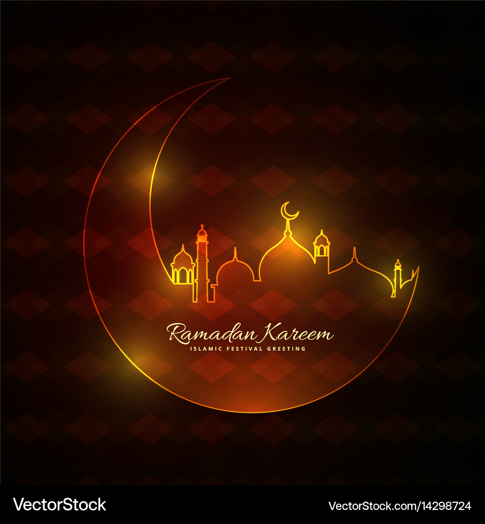 Glowing neon style muslim mosque with moon Vector Image