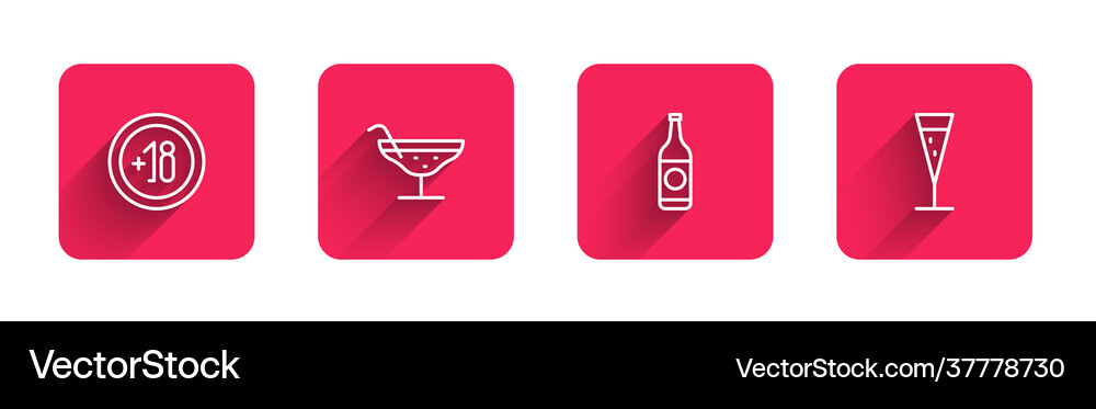 Set line alcohol 18 plus cocktail beer bottle Vector Image