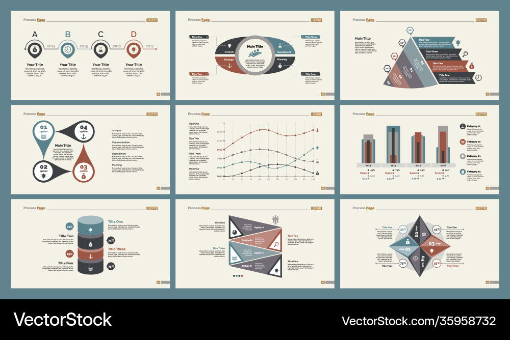 Six accounting charts slide templates set Vector Image
