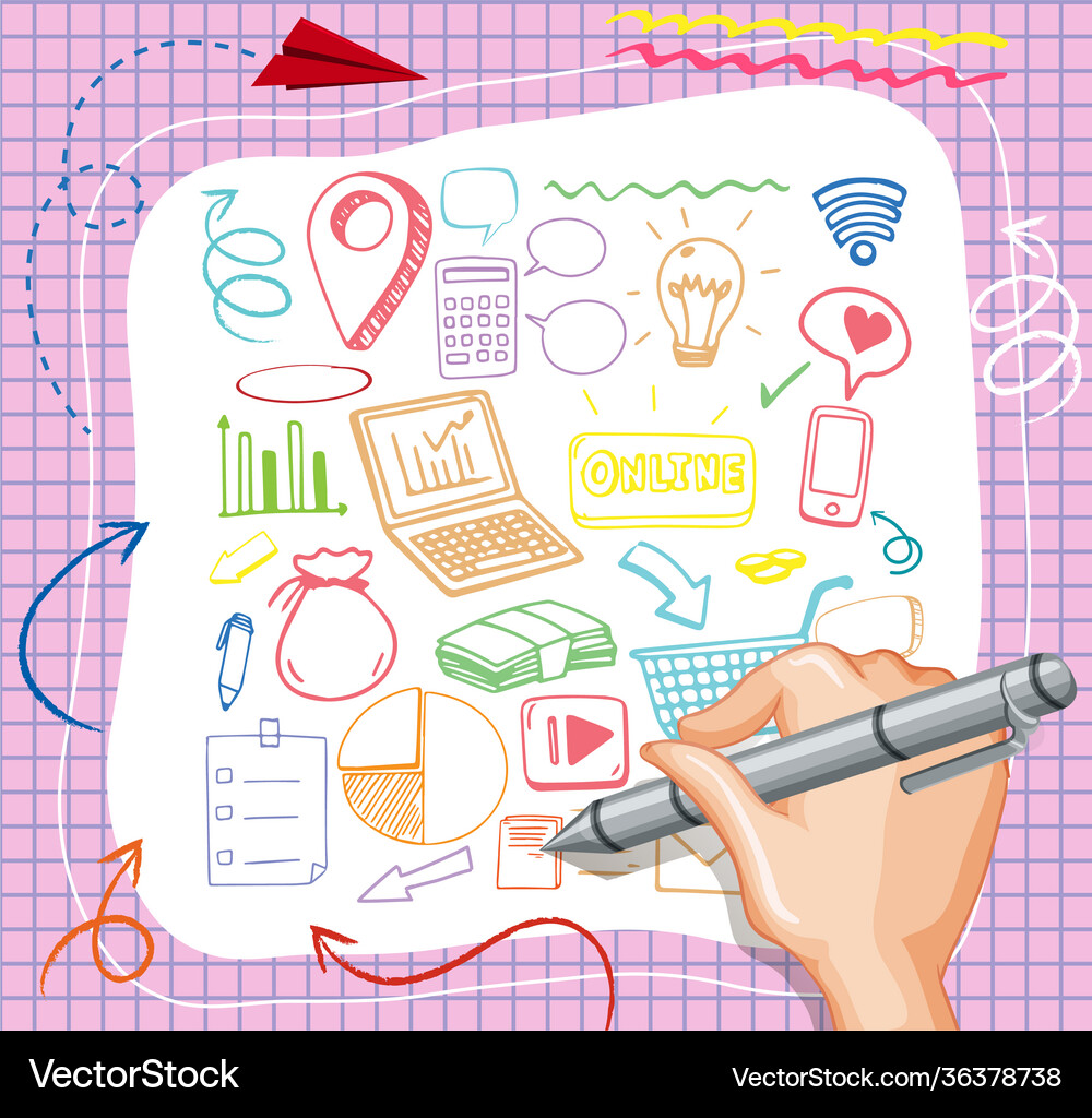 Hand drawing social media element doodle on paper Vector Image