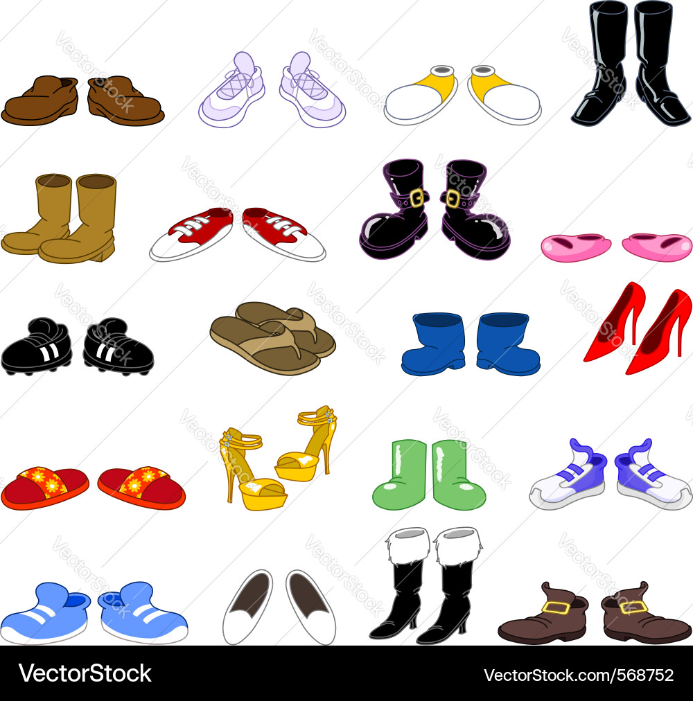 Cartoon shoes set Royalty Free Vector Image - VectorStock