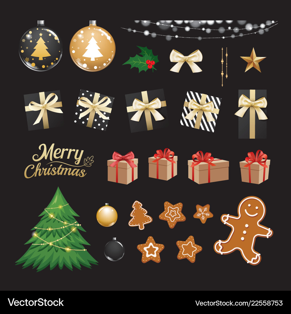 Christmas objects collection set gifts Royalty Free Vector