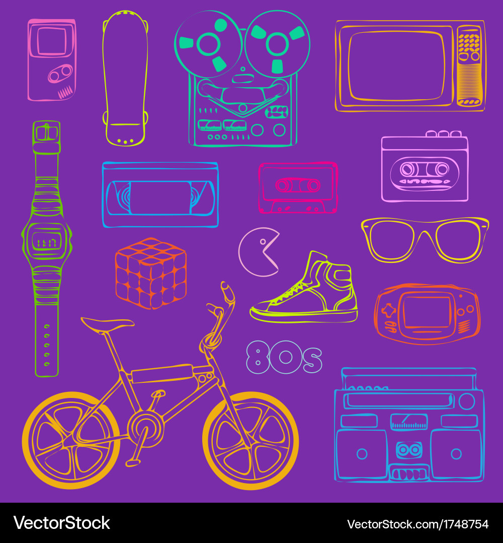 80s retro outline Royalty Free Vector Image - VectorStock