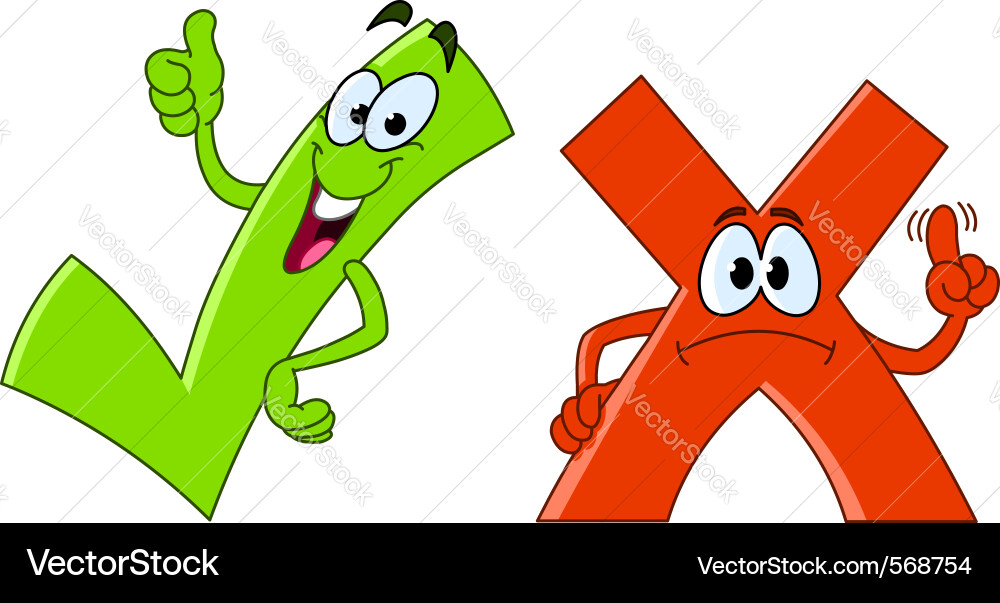 Tick and cross cartoon Royalty Free Vector Image