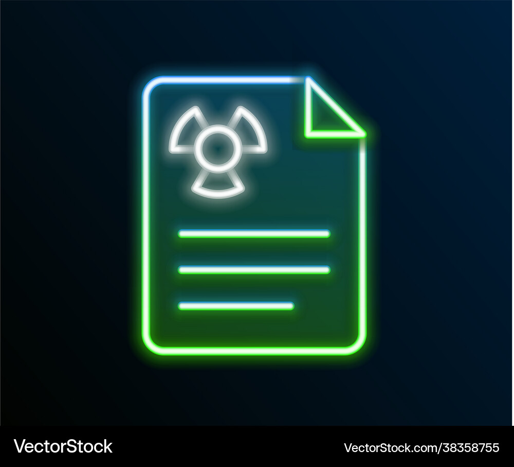 Glowing neon line radiation warning document icon Vector Image