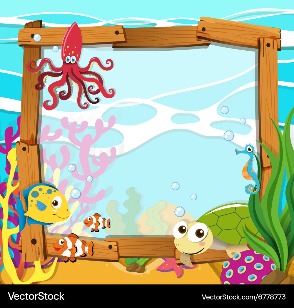 Border design with sea animals Royalty Free Vector Image
