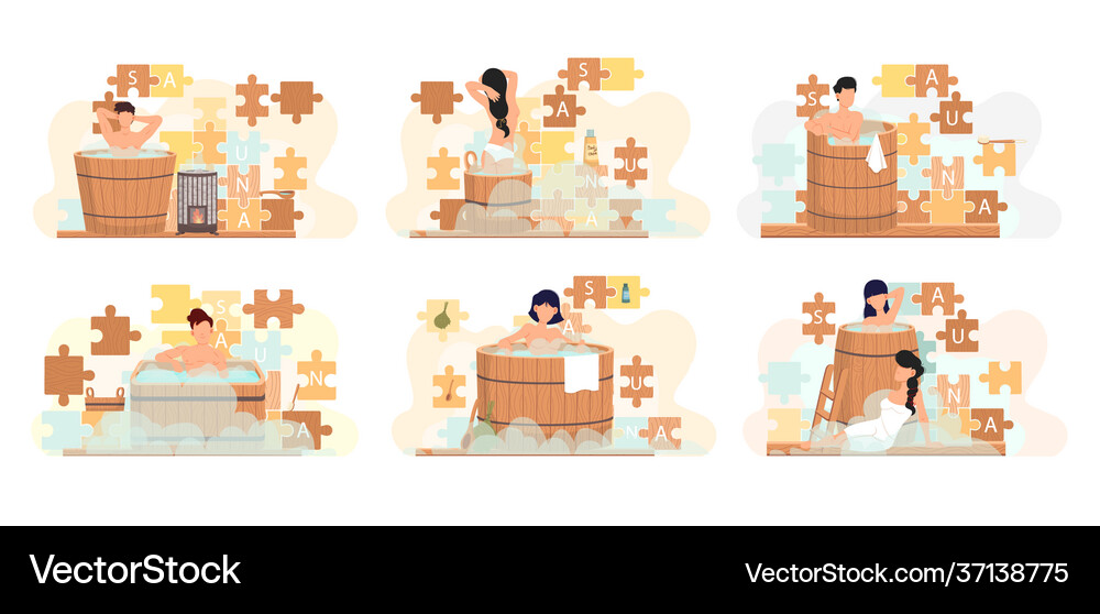 Set about steaming in wooden Royalty Free Vector Image