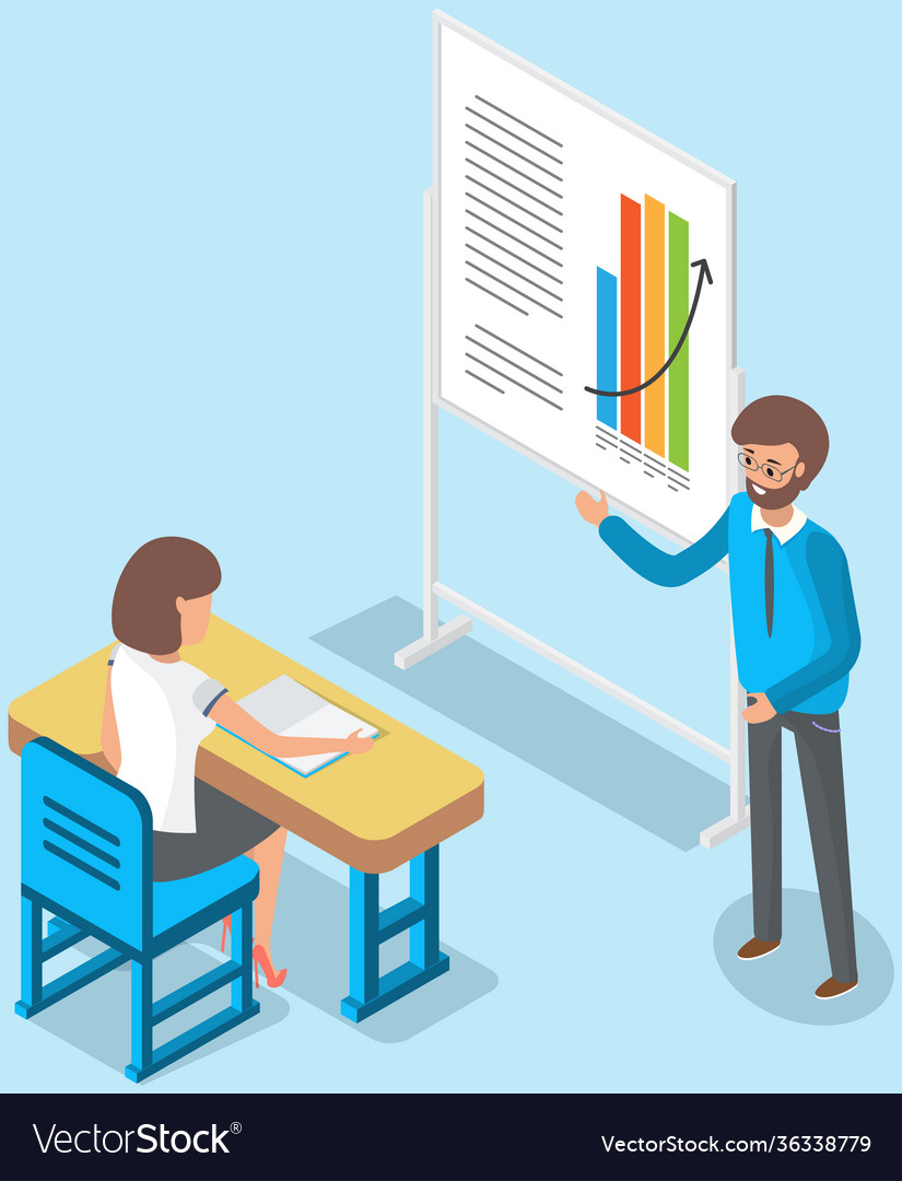 University lecture with professor and girl student