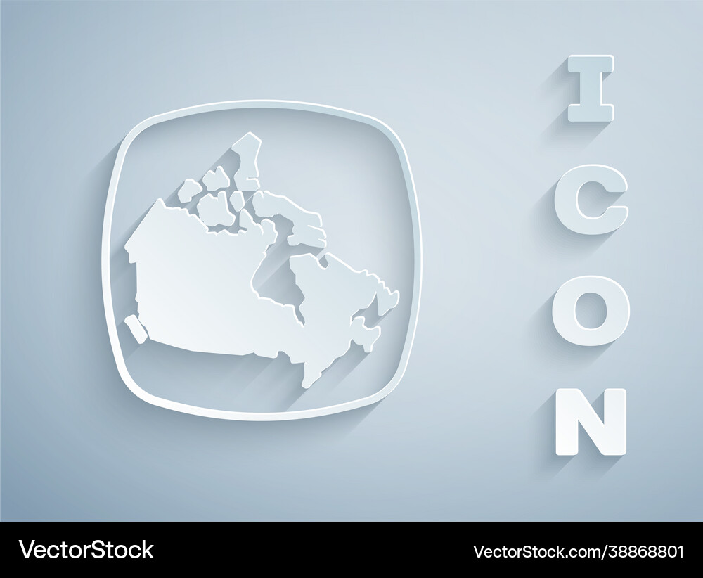 Paper cut canada map icon isolated on grey Vector Image