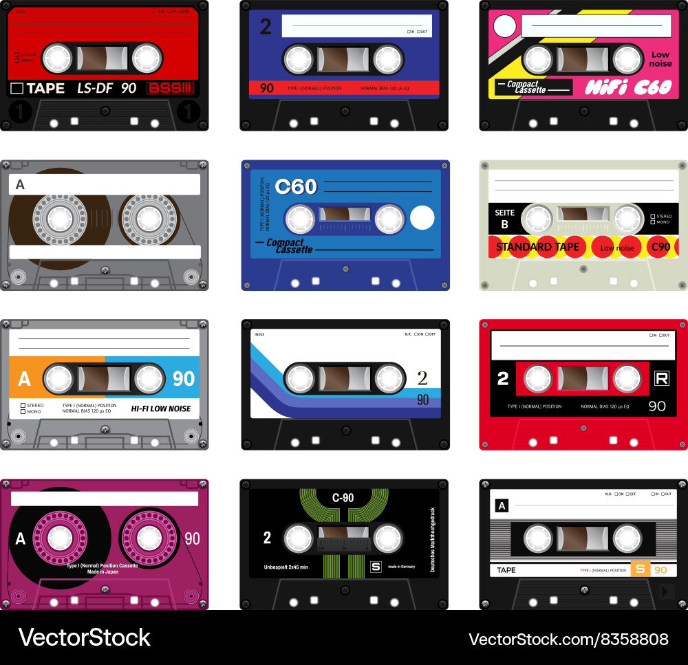 Vintage cassette tapes vol 5 Royalty Free Vector Image