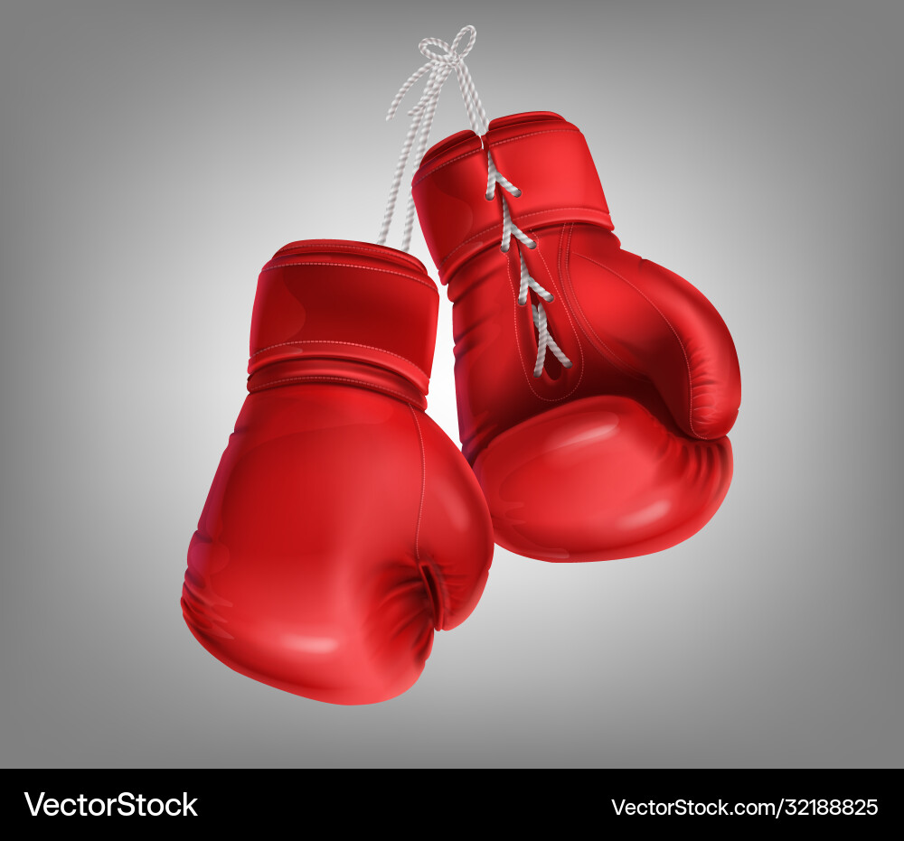 Realistic red pair leather boxing gloves Vector Image