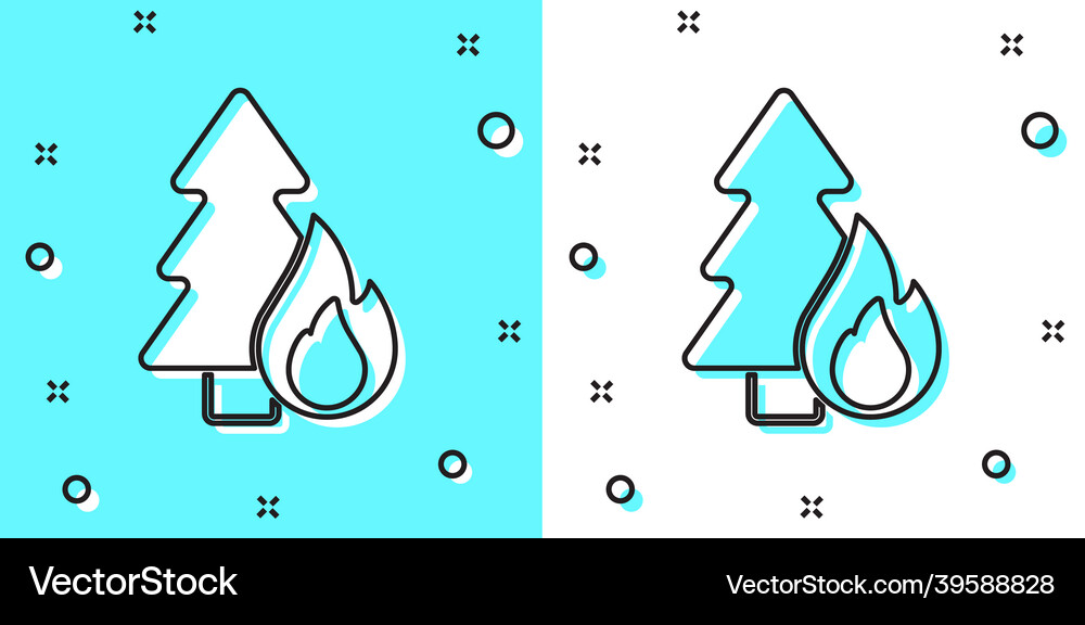 Black line burning forest trees in fire flames Vector Image