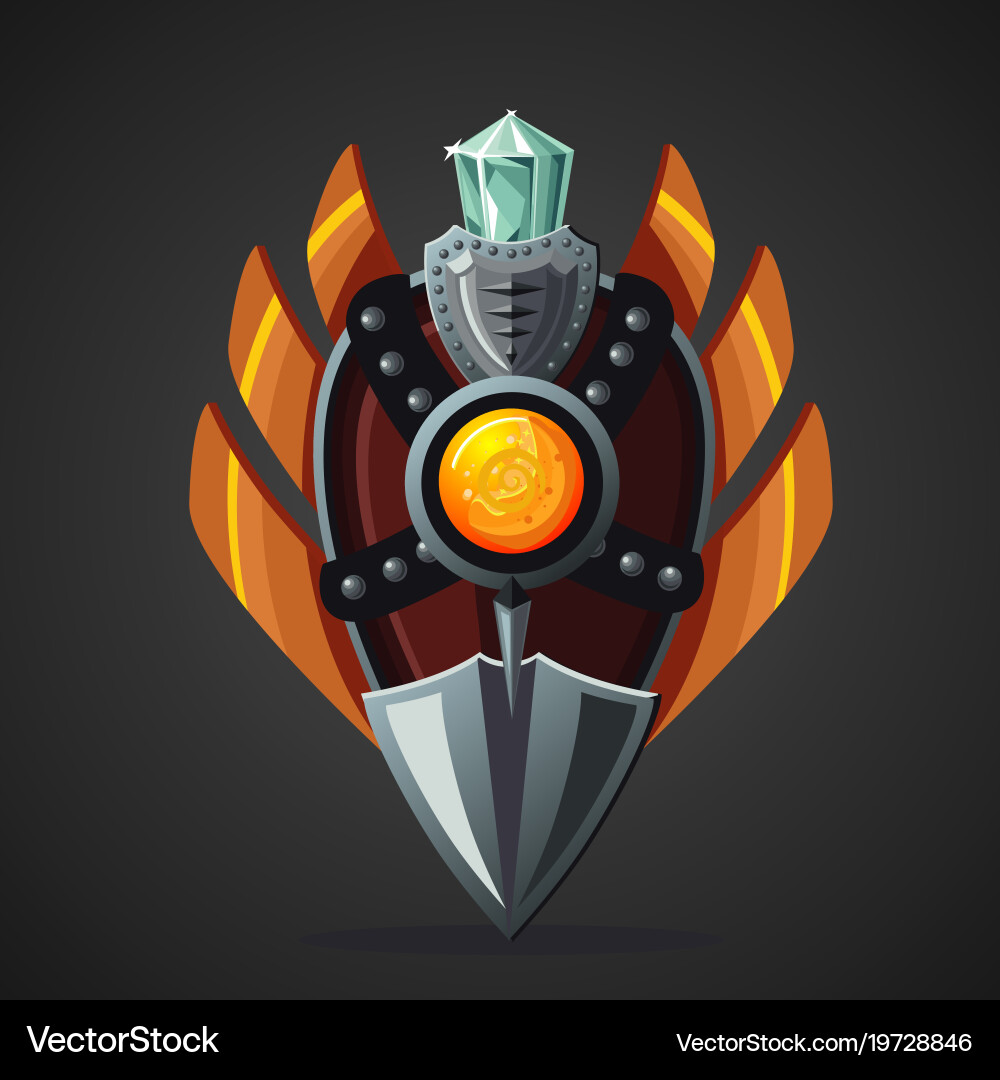 Fantasy shield magic weapon with crystal game Vector Image