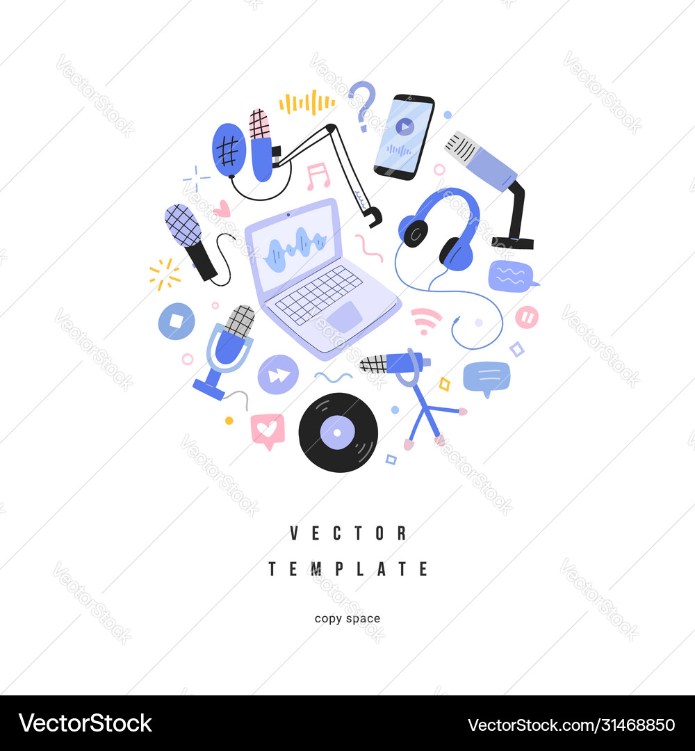Podcasting equipment audio recording frame border Vector Image