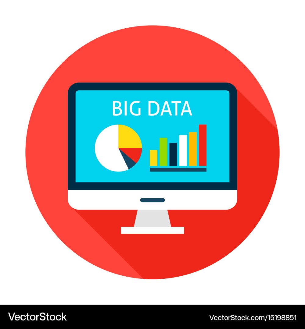 Big data computer flat circle icon Royalty Free Vector Image