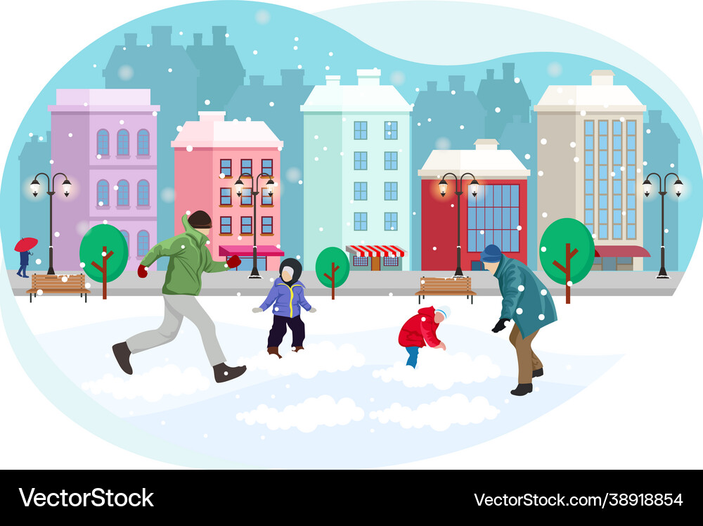 People playing in snowfall Royalty Free Vector Image