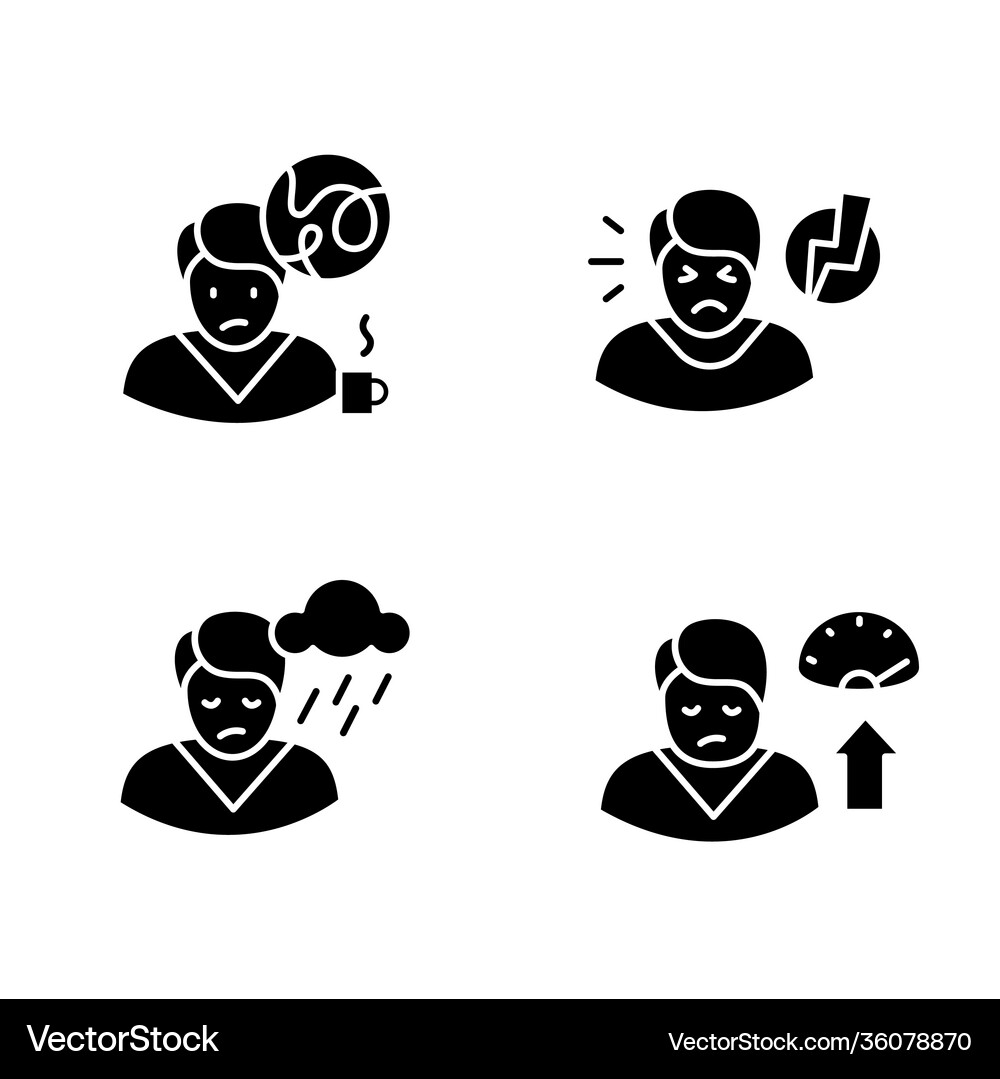 Sleep disorder glyph icons set Royalty Free Vector Image