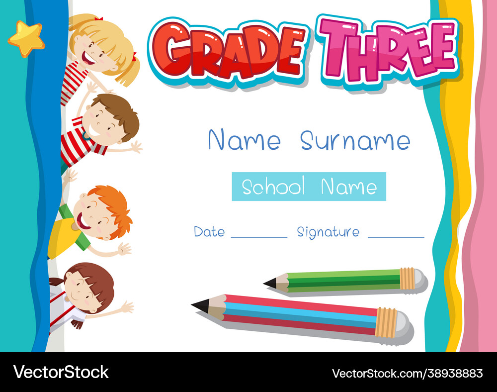 Grade three diploma or certificate template Vector Image
