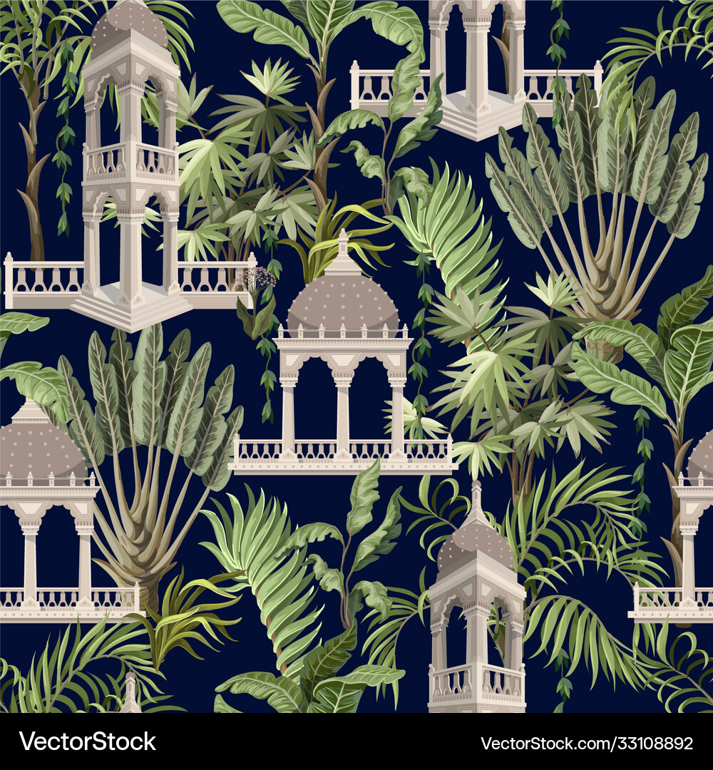 Seamless pattern with jungle trees and ancient Vector Image