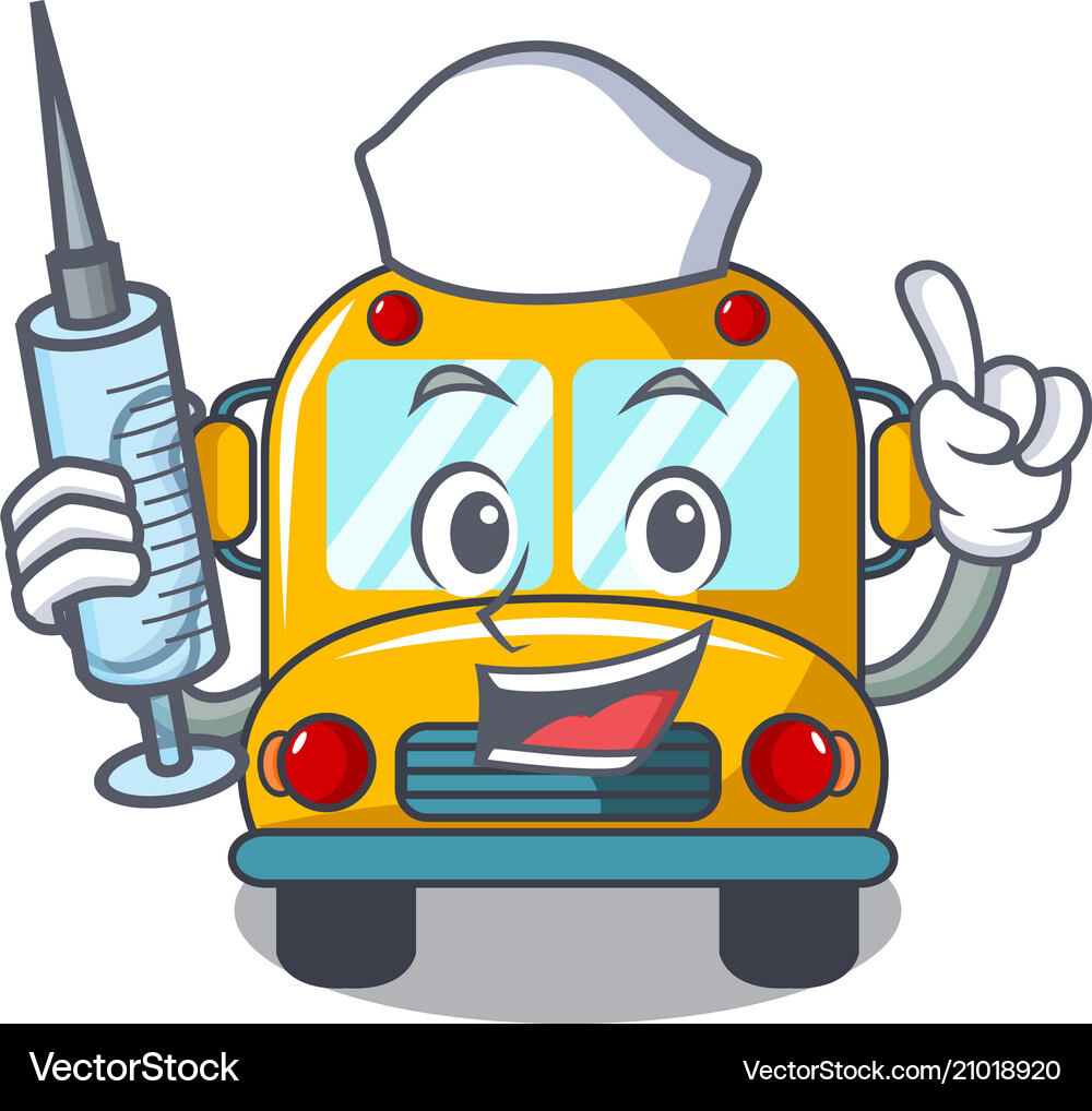 Nurse school bus character cartoon Royalty Free Vector Image