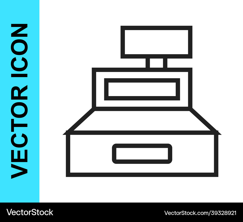 Black line cash register machine with a check icon
