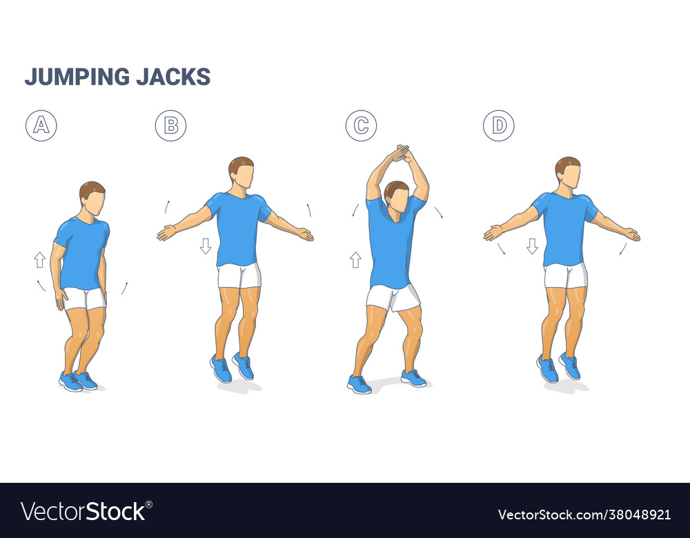 Guy doing jumping jacks home workout exercise Vector Image