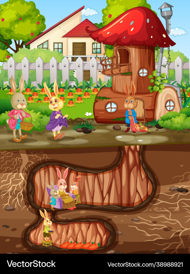 Underground rabbit hole with ground surface Vector Image