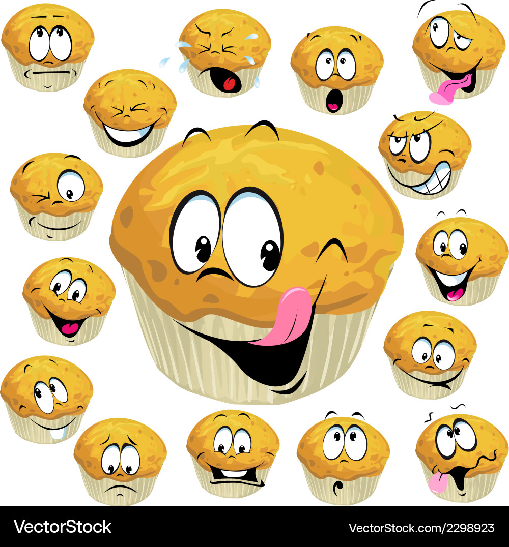 Muffin cartoon with many expression isolated Vector Image