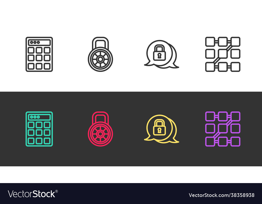 Set Line Password Protection Safe Combination Vector Image