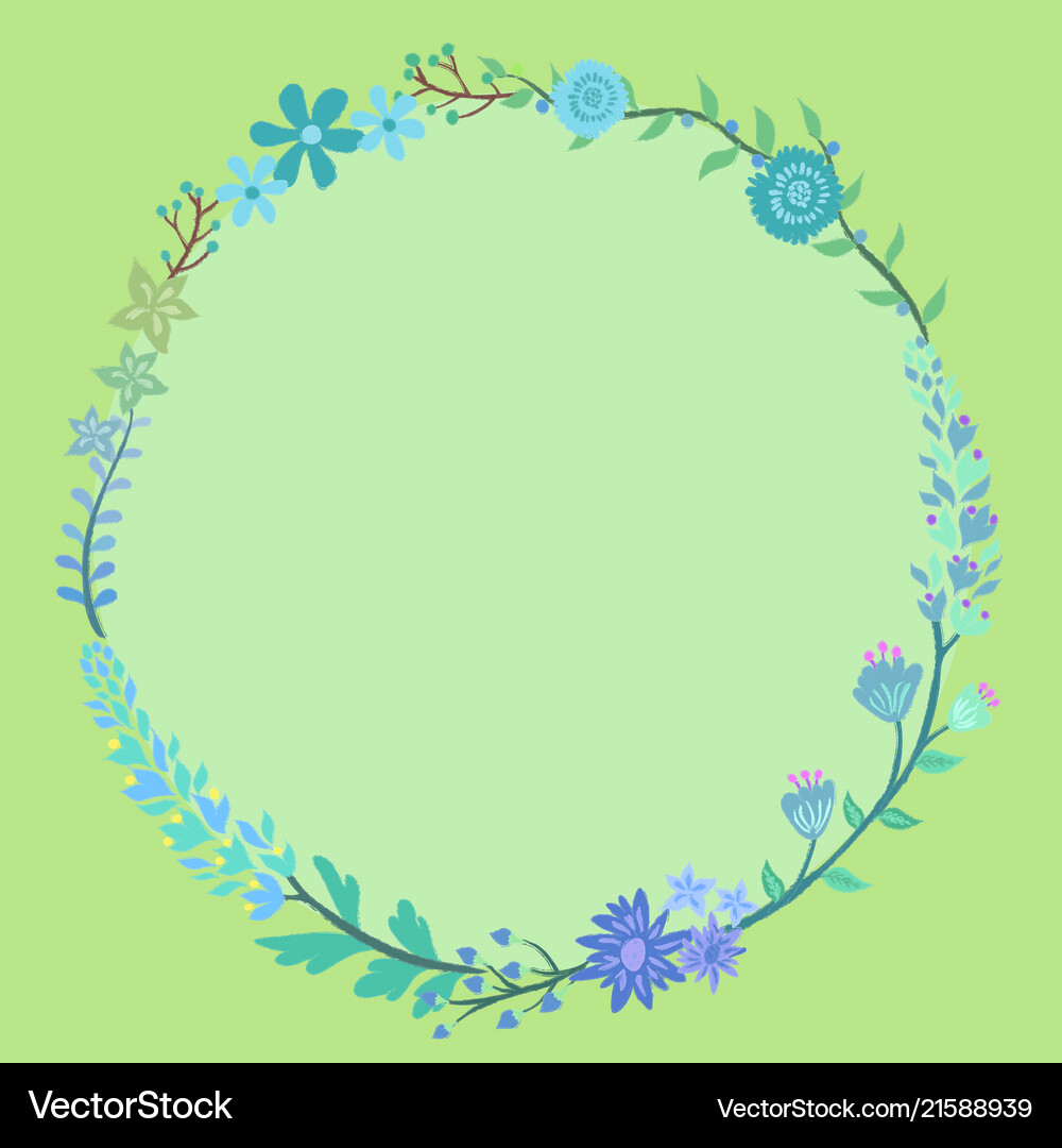Blue flower wreath circle frame Royalty Free Vector Image
