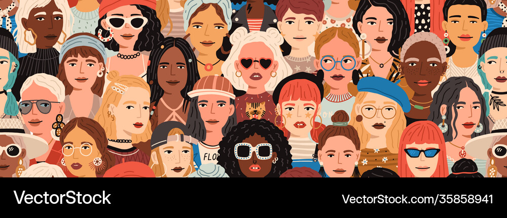 Seamless pattern with female faces banner Vector Image