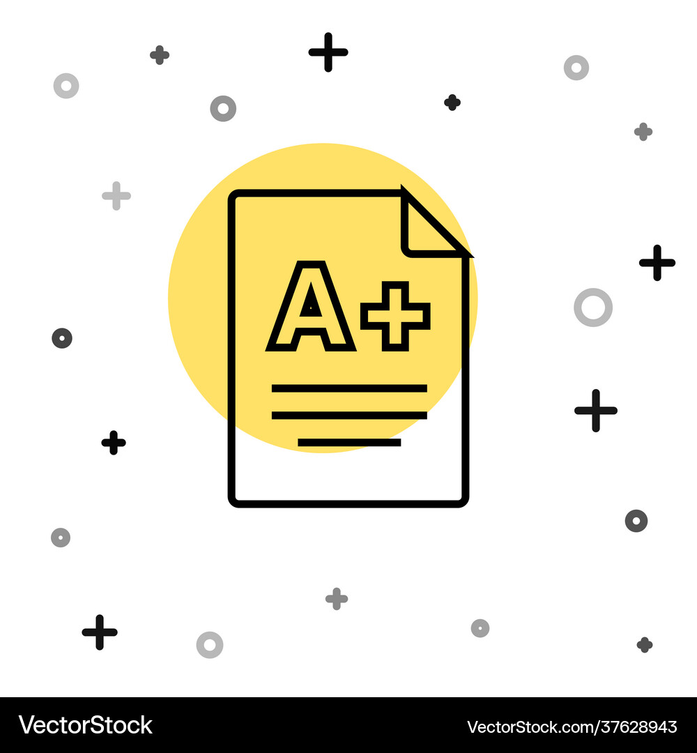 Black line exam sheet with a plus grade icon Vector Image