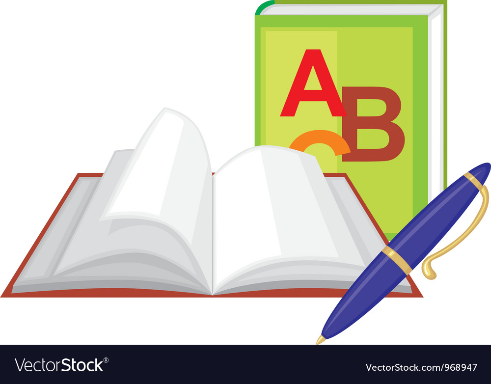 Book and pen Royalty Free Vector Image - VectorStock