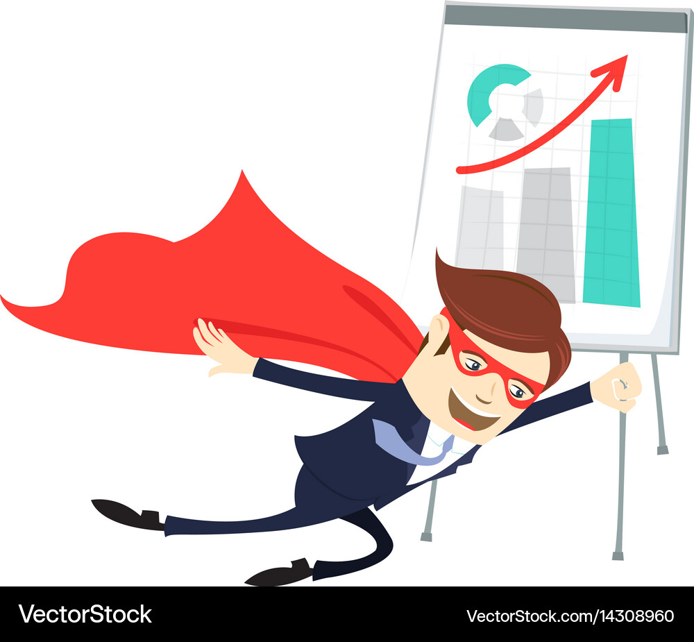 Business man superman flying in front Royalty Free Vector