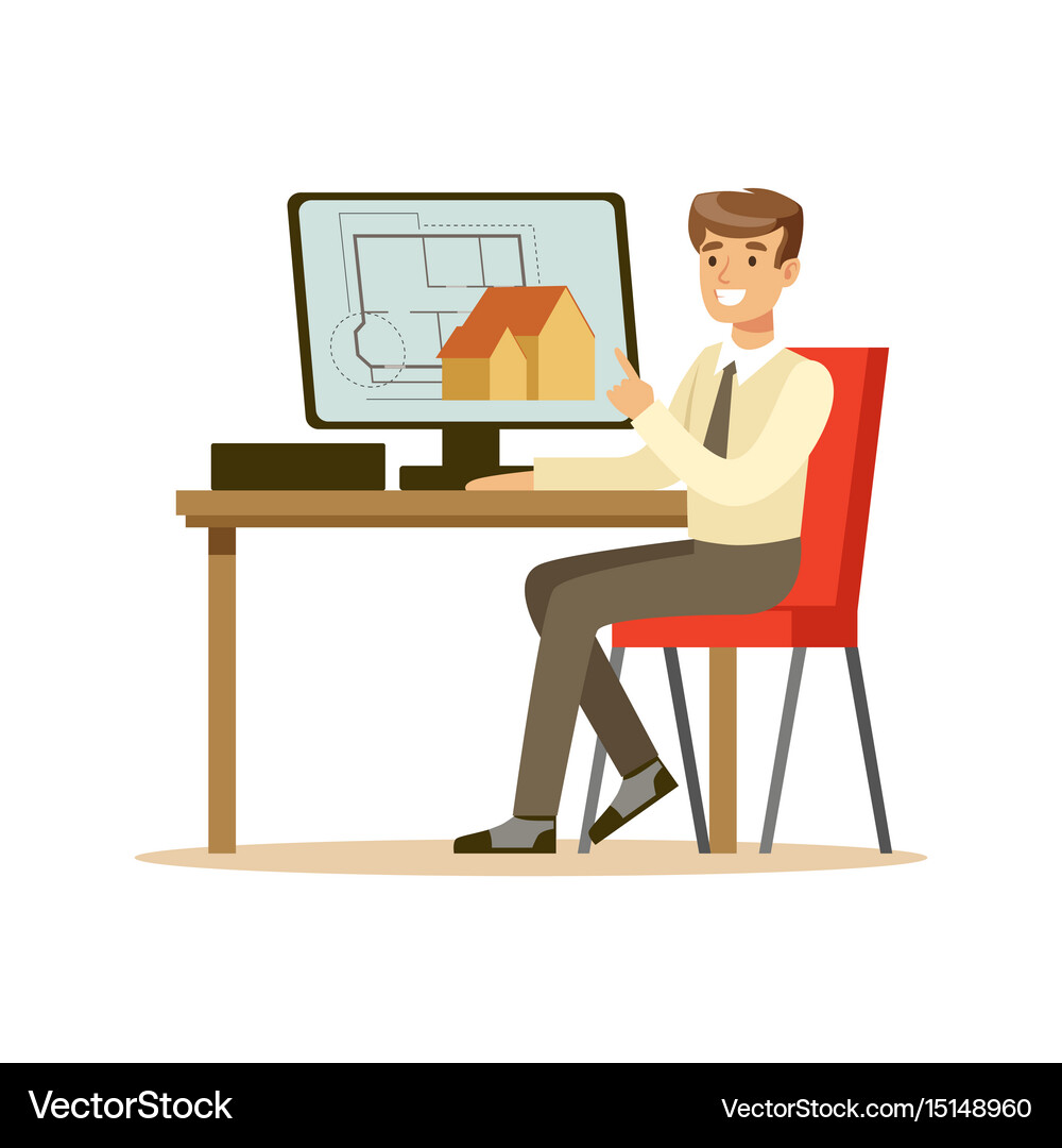 Young smiling architect working on his project Vector Image