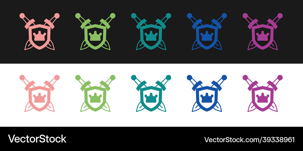 Set medieval shield with crossed swords icon Vector Image