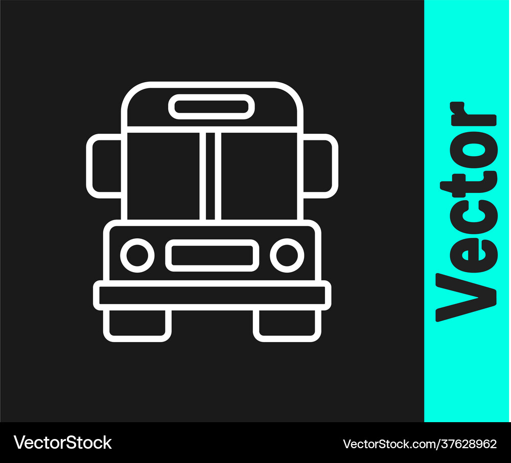 White line school bus icon isolated on black Vector Image