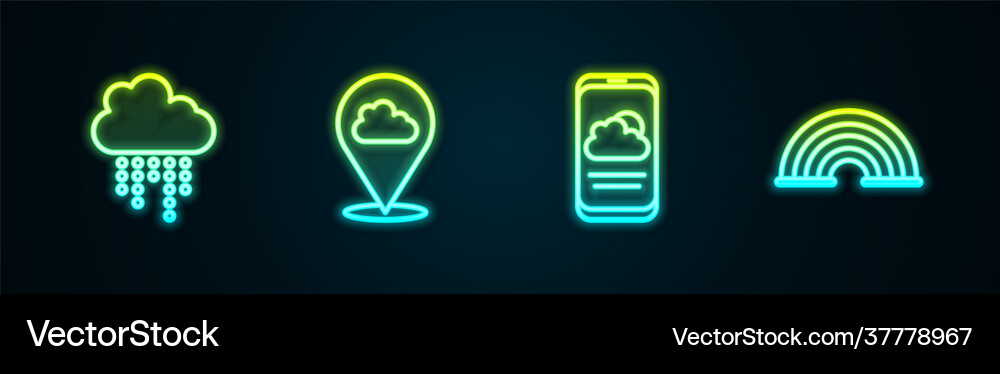 Set line cloud with rain location cloud weather Vector Image
