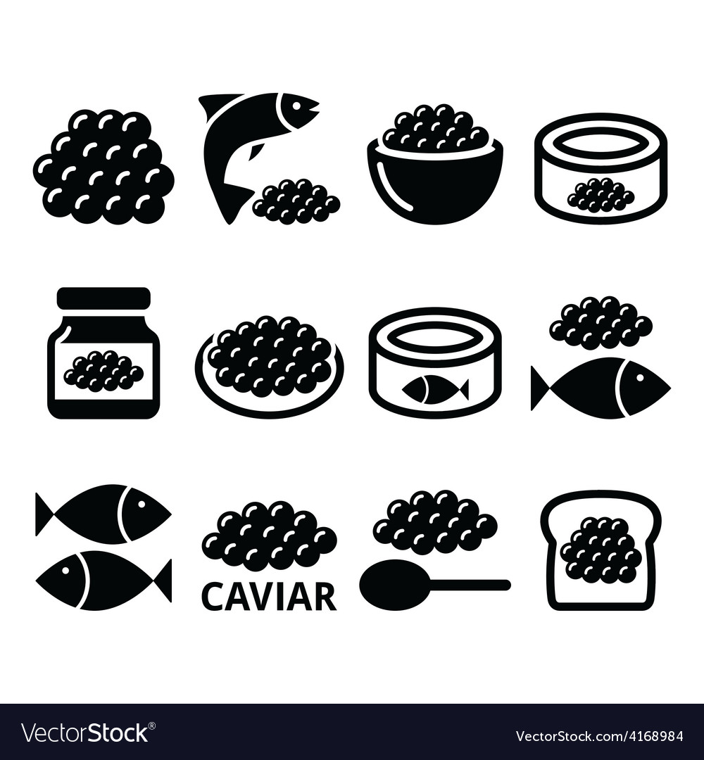 Caviar roe fish eggs icons set Royalty Free Vector Image
