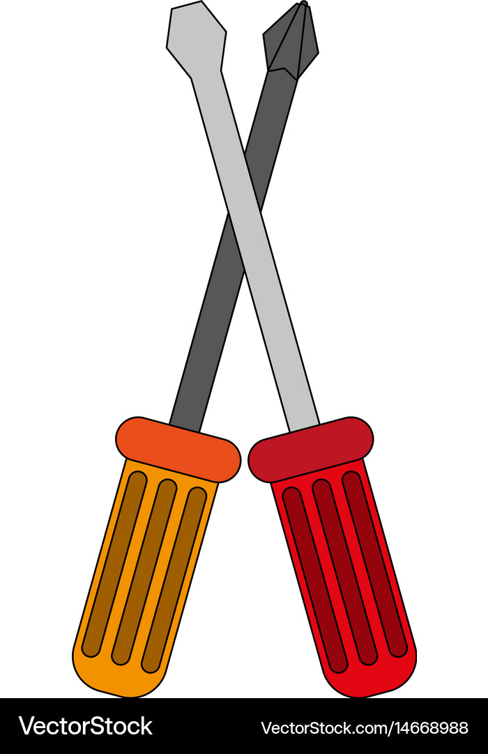 Color image cartoon set screwdriver with spade tip