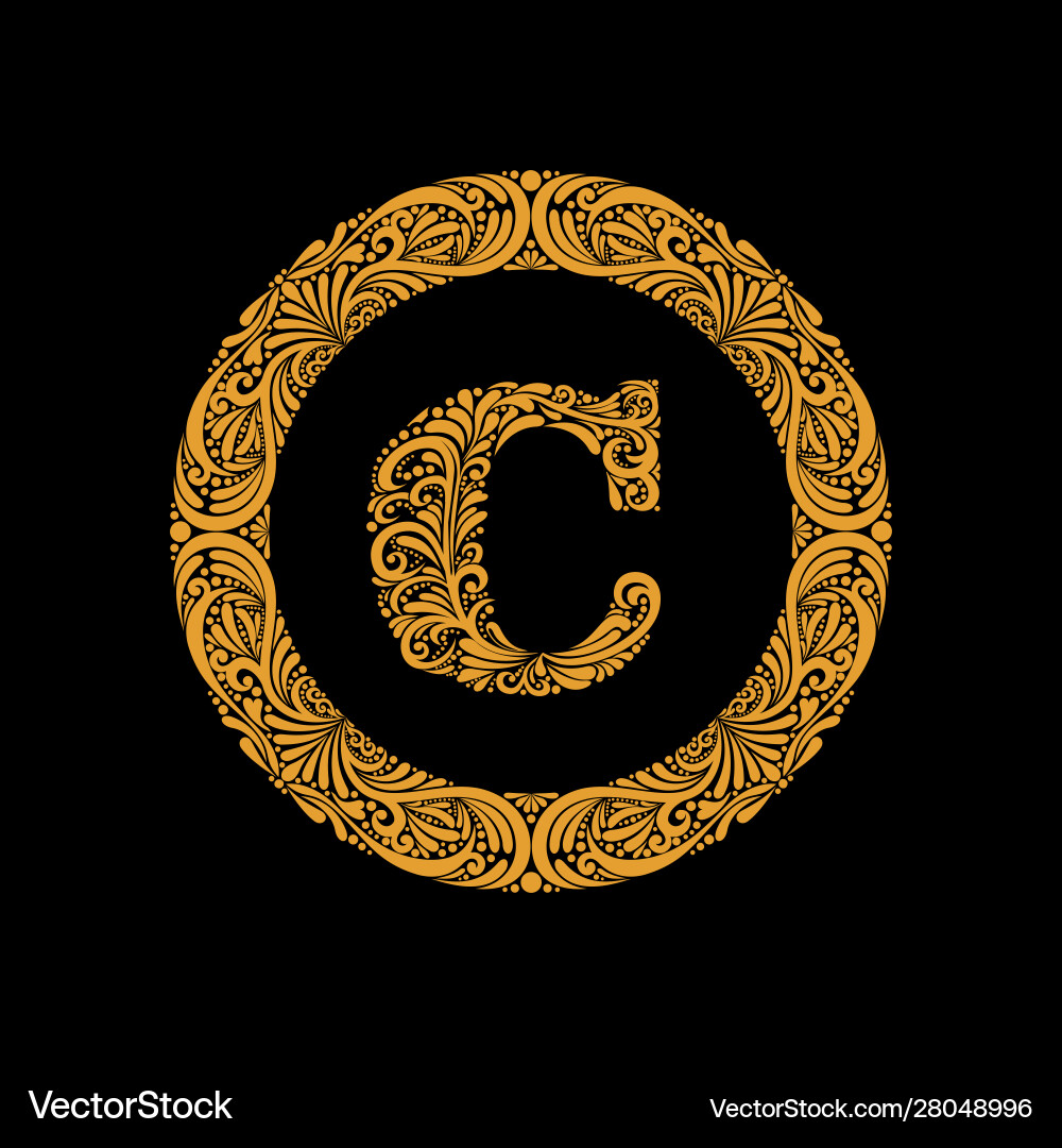 Premium elegant capital letter c in a round frame Vector Image