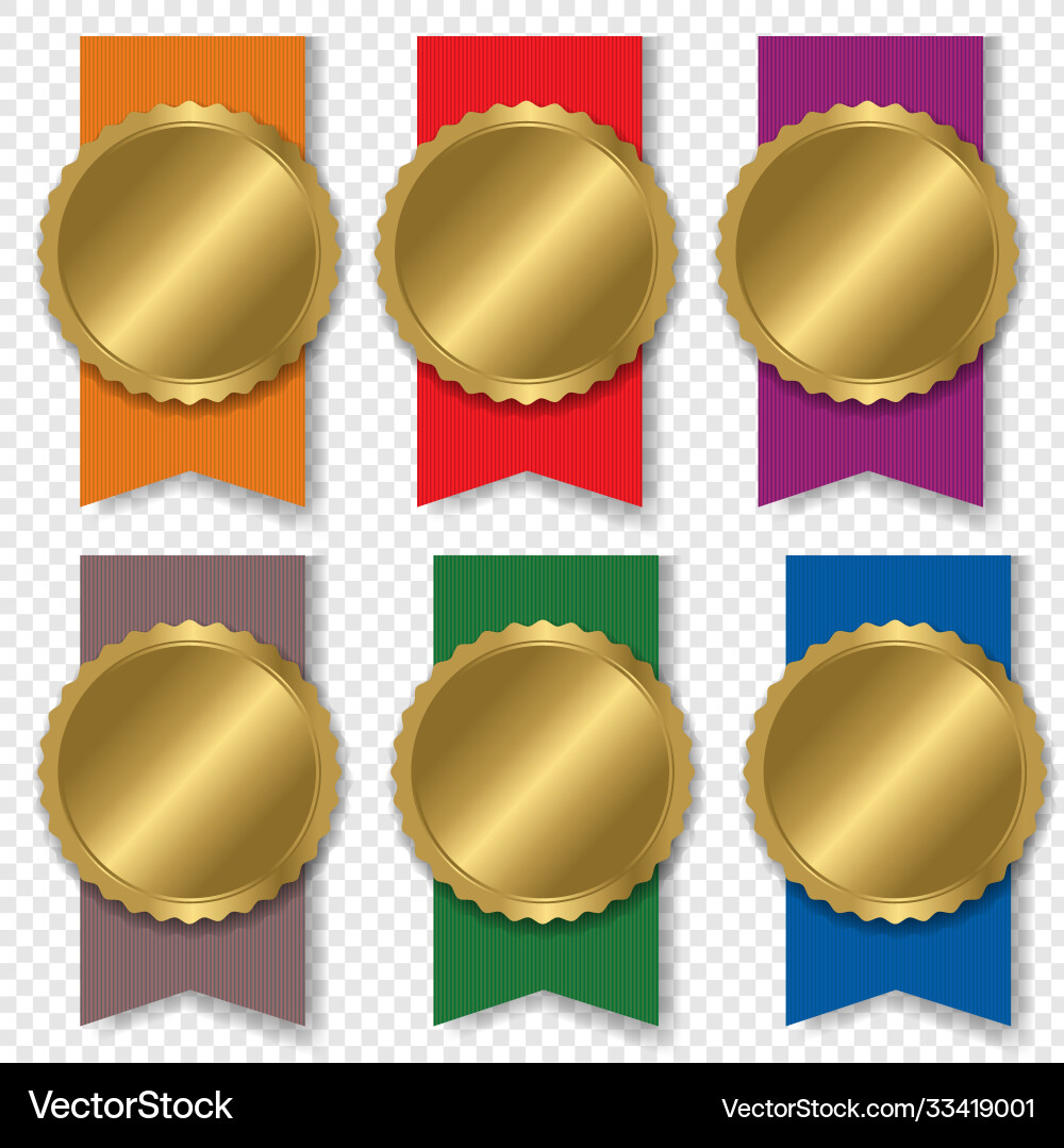 Colorful medal set with transparent background Vector Image