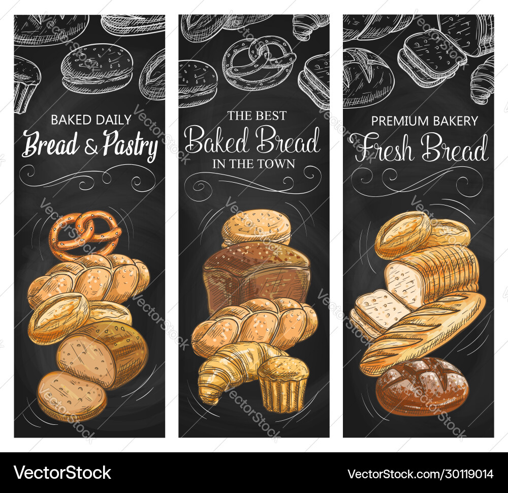 Bakery bread and pastry food blackboard banners Vector Image
