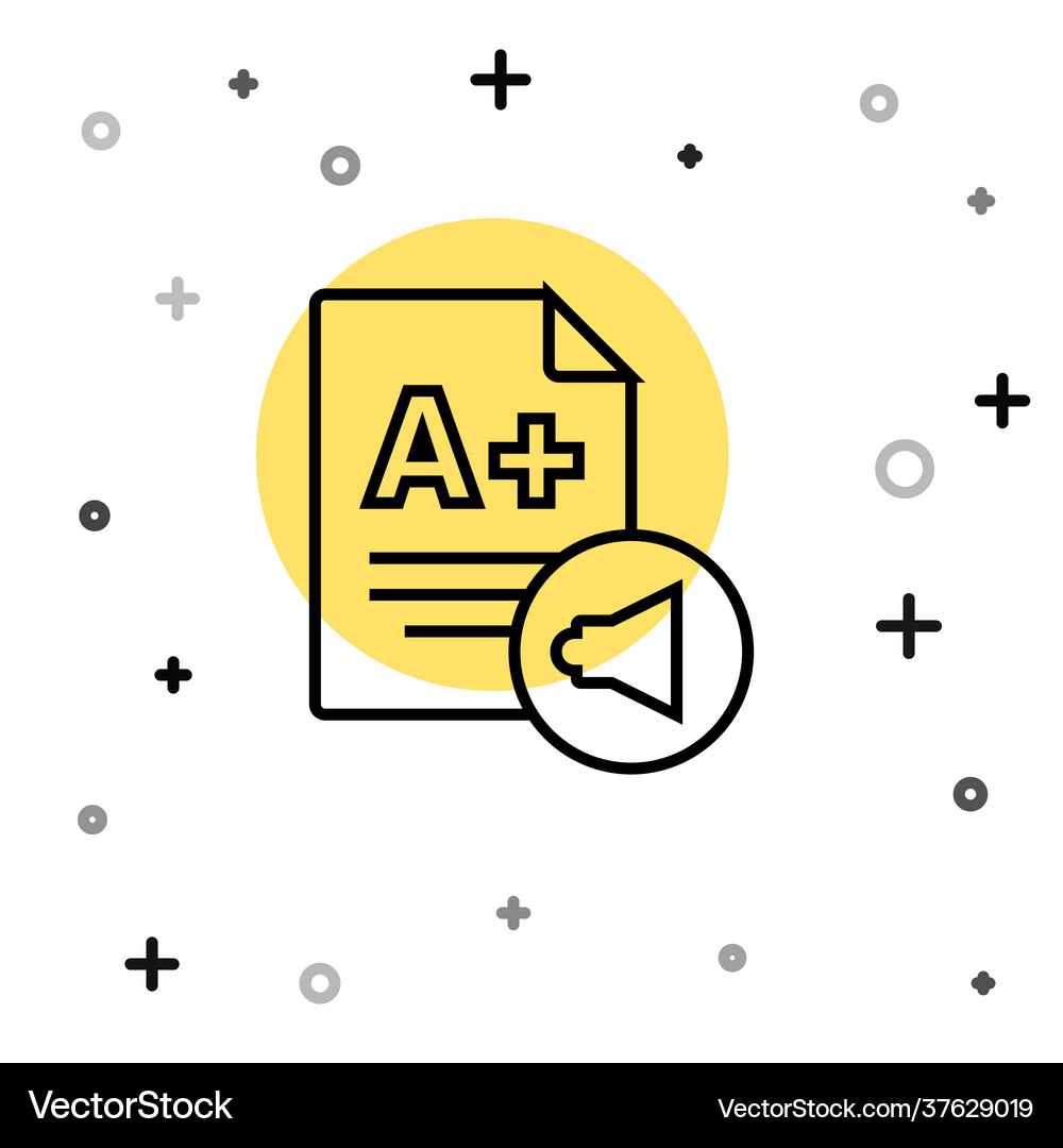 Black line exam sheet with a plus grade icon Vector Image