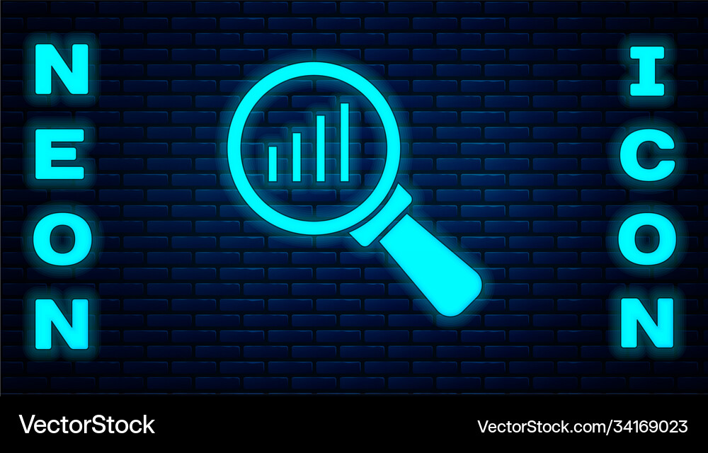 Glowing neon magnifying glass and data analysis Vector Image