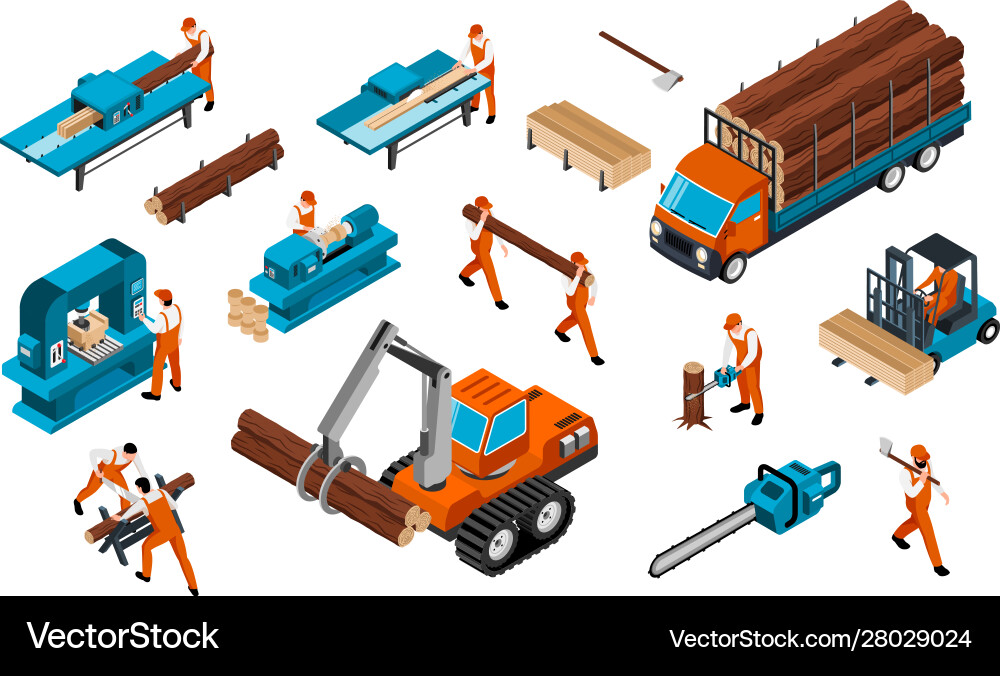 Carpentry factory icon set Royalty Free Vector Image