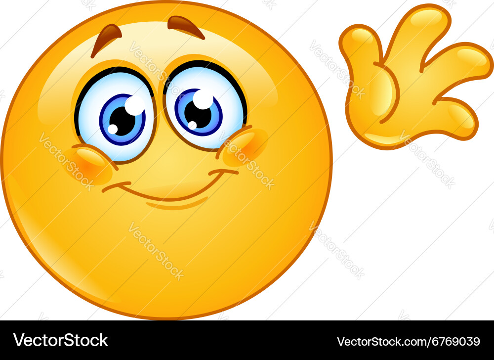 Waving hello emoticon Royalty Free Vector Image