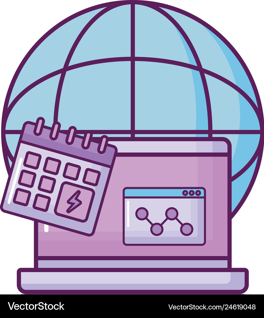 Laptop with planet and calendar Royalty Free Vector Image