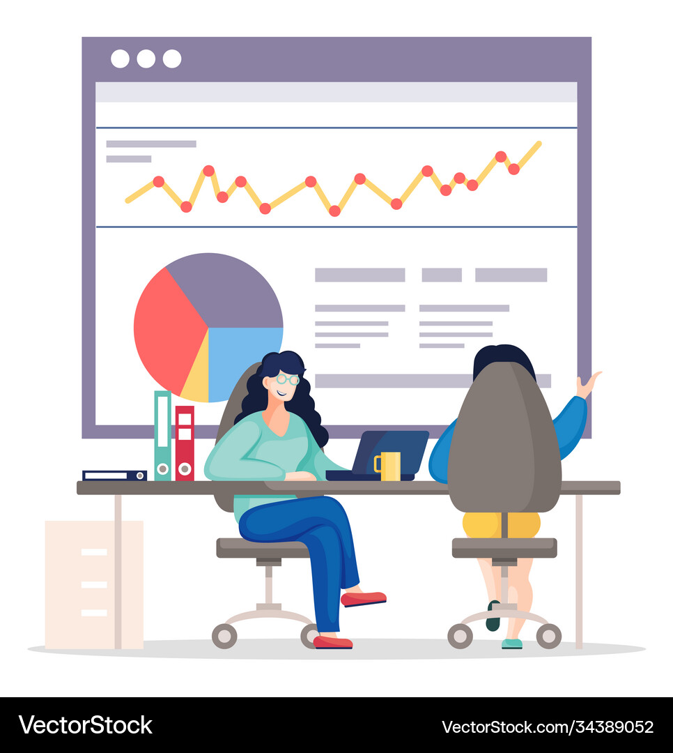 Data analysis busy people in office Royalty Free Vector