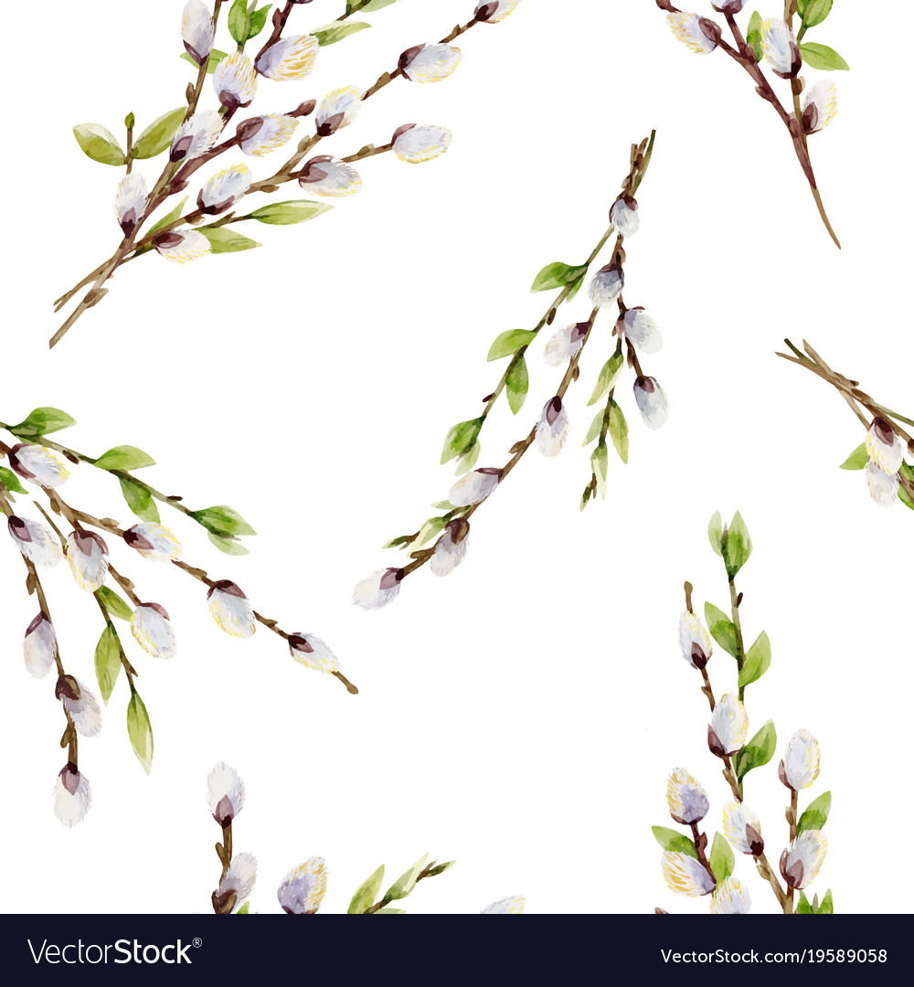 Watercolor willow tree pattern Royalty Free Vector Image